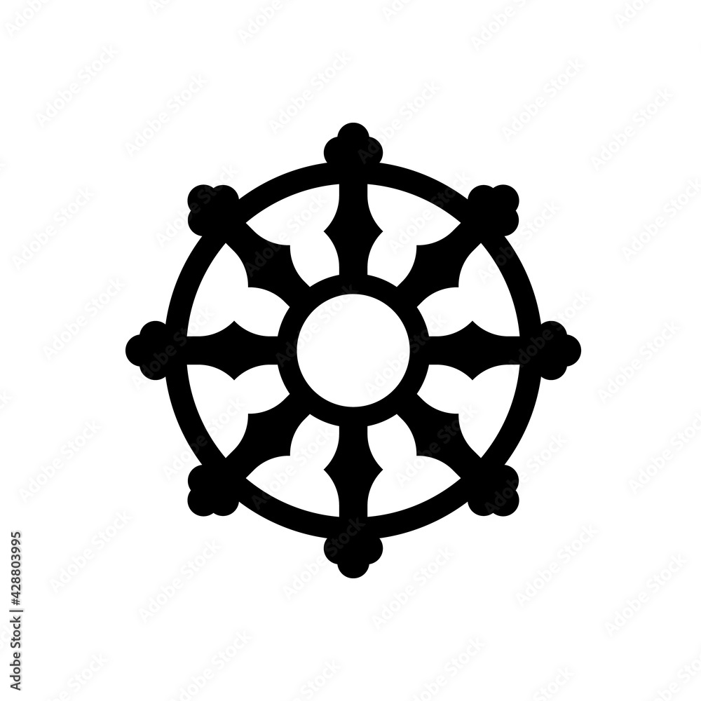 Buddhist dharma wheel black icon. Clipart image isolated on white ...