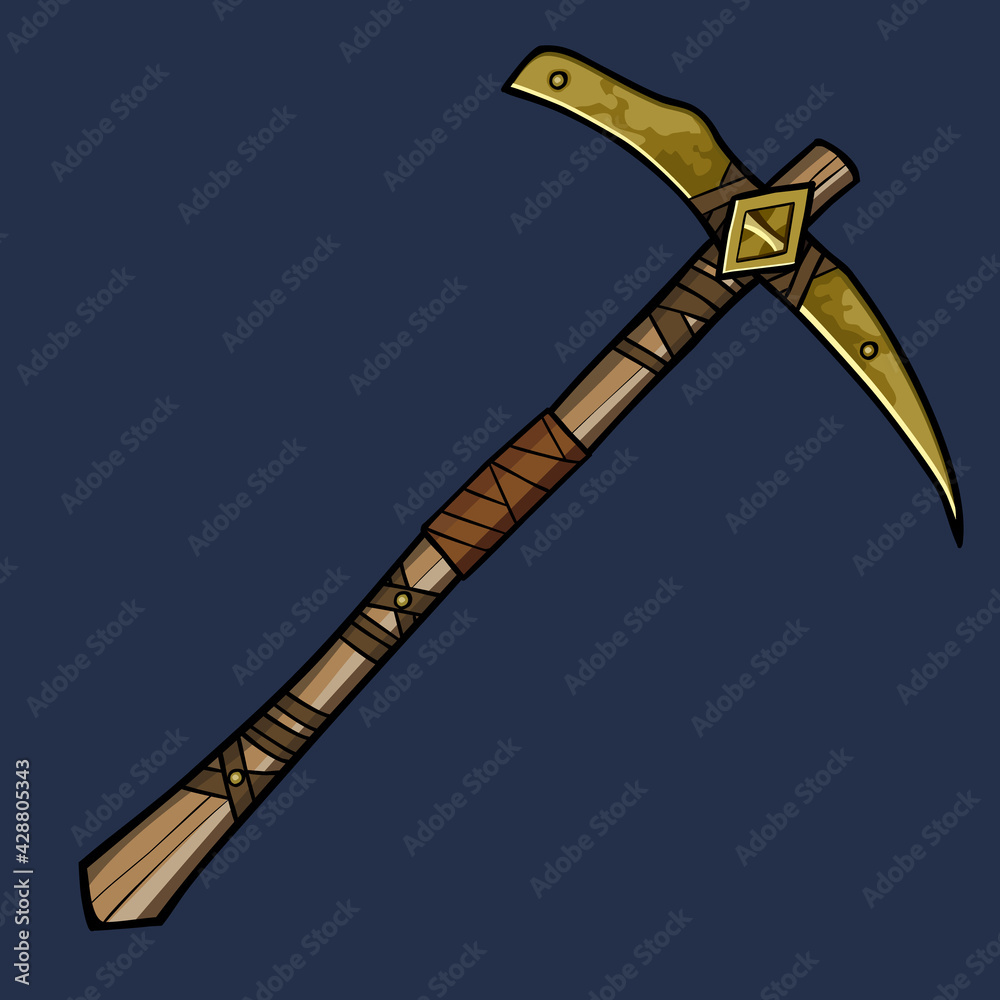 cartoon vintage tool yellow metal pickaxe with wooden handle Stock ...