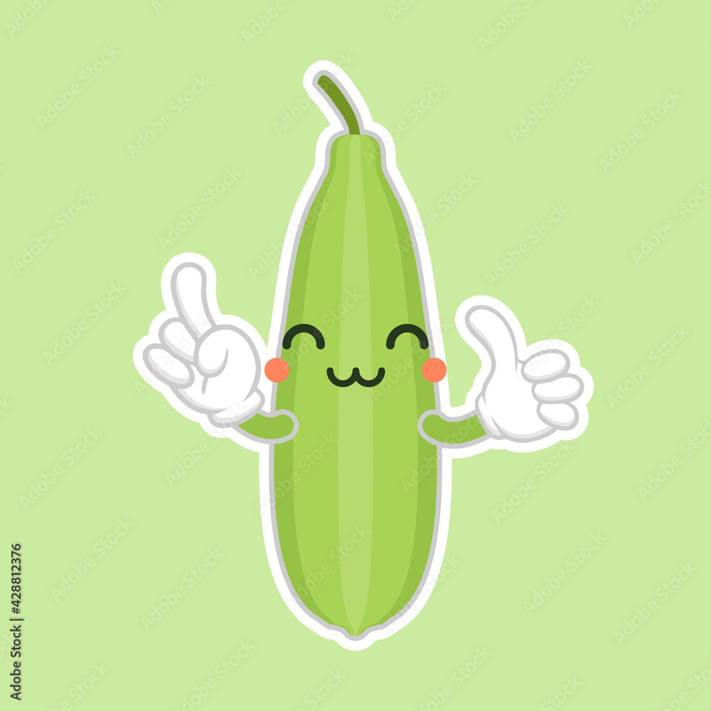 Cute and kawaii Luffa cartoon character. Loofah (Luffa acutangula), or ...
