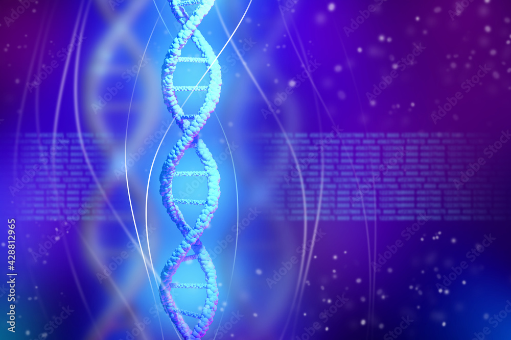 DNA srand on purple gradient. Genetic spiral. Background on topic of ...