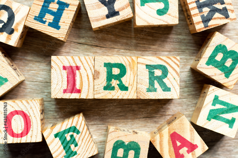 Alphabet letter block in word IRR (Abbreviation of internal rate of ...