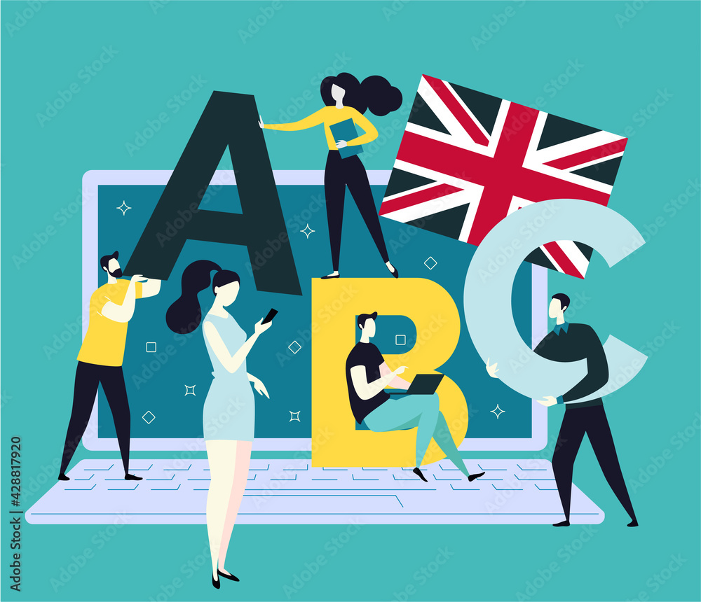 The concept of learning English for work, travel, study. Young people ...