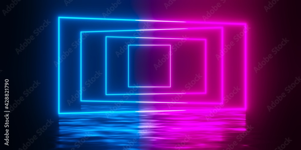 Multiple modern futuristic abstract blue, red and pink neon glowing ...