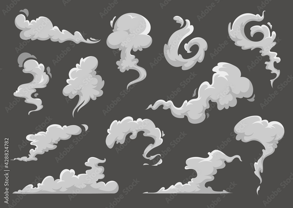 Obraz Cartoon clouds, steaming smoke and steam flows. Vector comic book ...