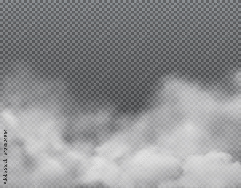 White fog or clouds on transparent background. Realistic vector fog ...