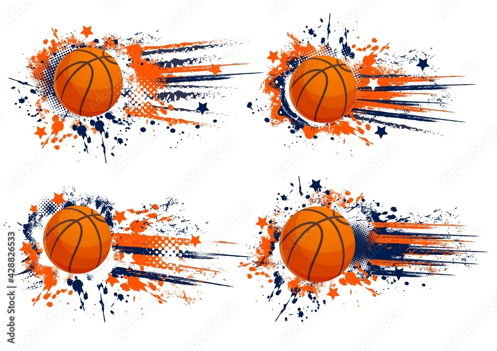 Orange basketball vector sport grunge banners. Game competition, team ...