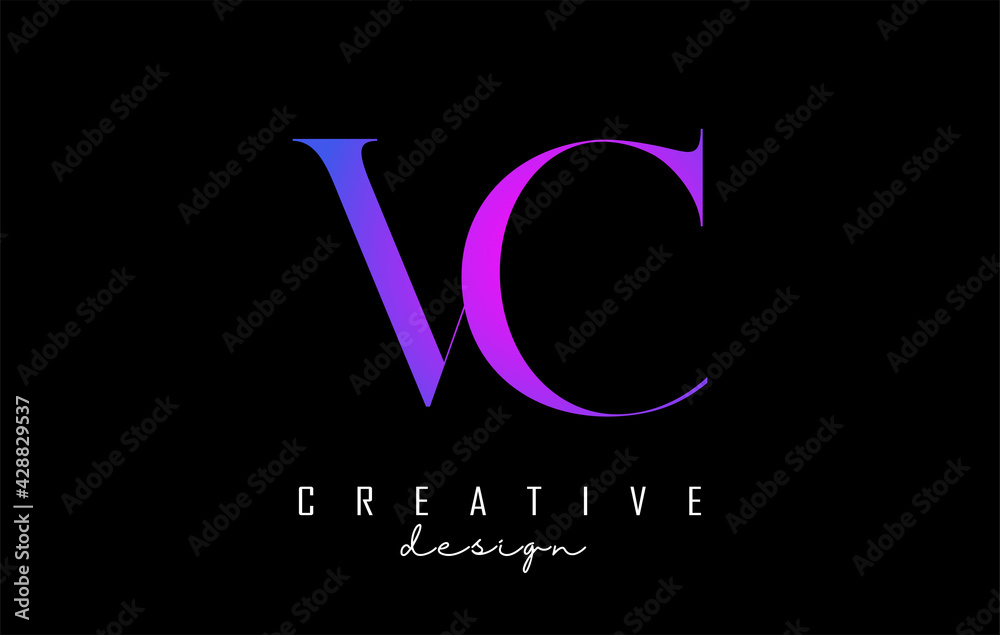 Colorful pink and blue VC v c letter design logo logotype concept with ...