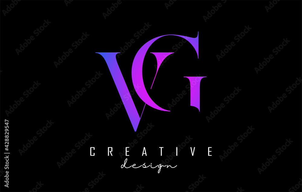 Colorful pink and blue VG v g letter design logo logotype concept with ...