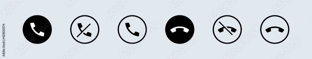 Answer, decline and missed call buttons. Forbidden sign no phone ...