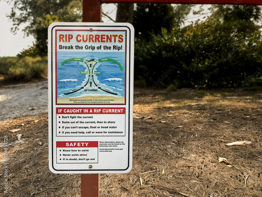 Rip Currents Sign on a Florida Beach Stock Photo | Adobe Stock