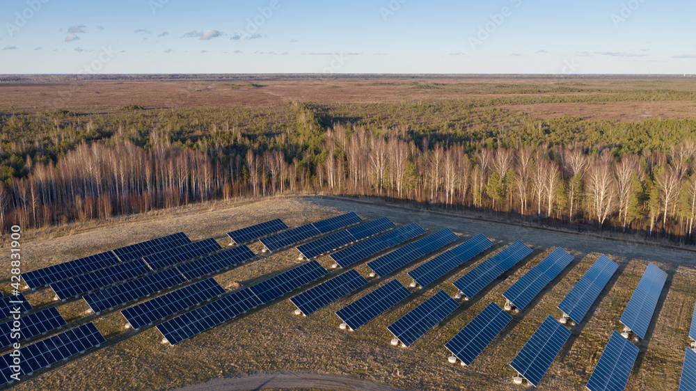 Aerial view to the solar farm built on top of the closed and restored ...