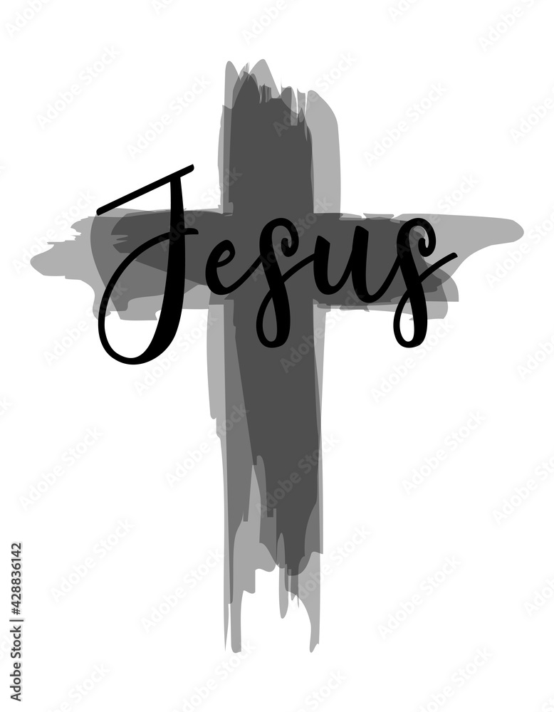 Jesus - Hand written Vector calligraphy lettering text in cross shape ...