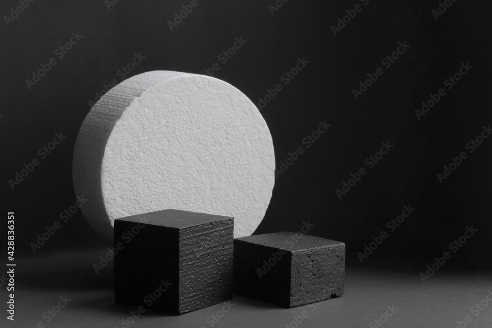 3d podium made of geometric shapes. Two black square platforms for the ...