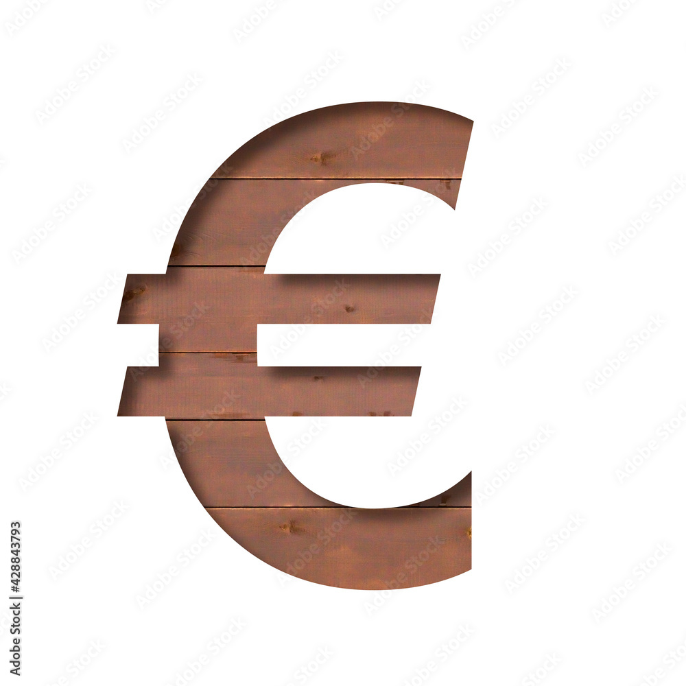 Font on the boards. Euro money symbol, cut out of paper on a background ...