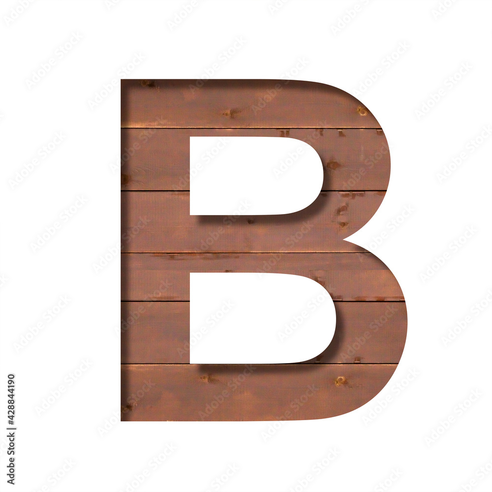 Font on texture of wooden boards. Letter B, cut out of paper on a ...