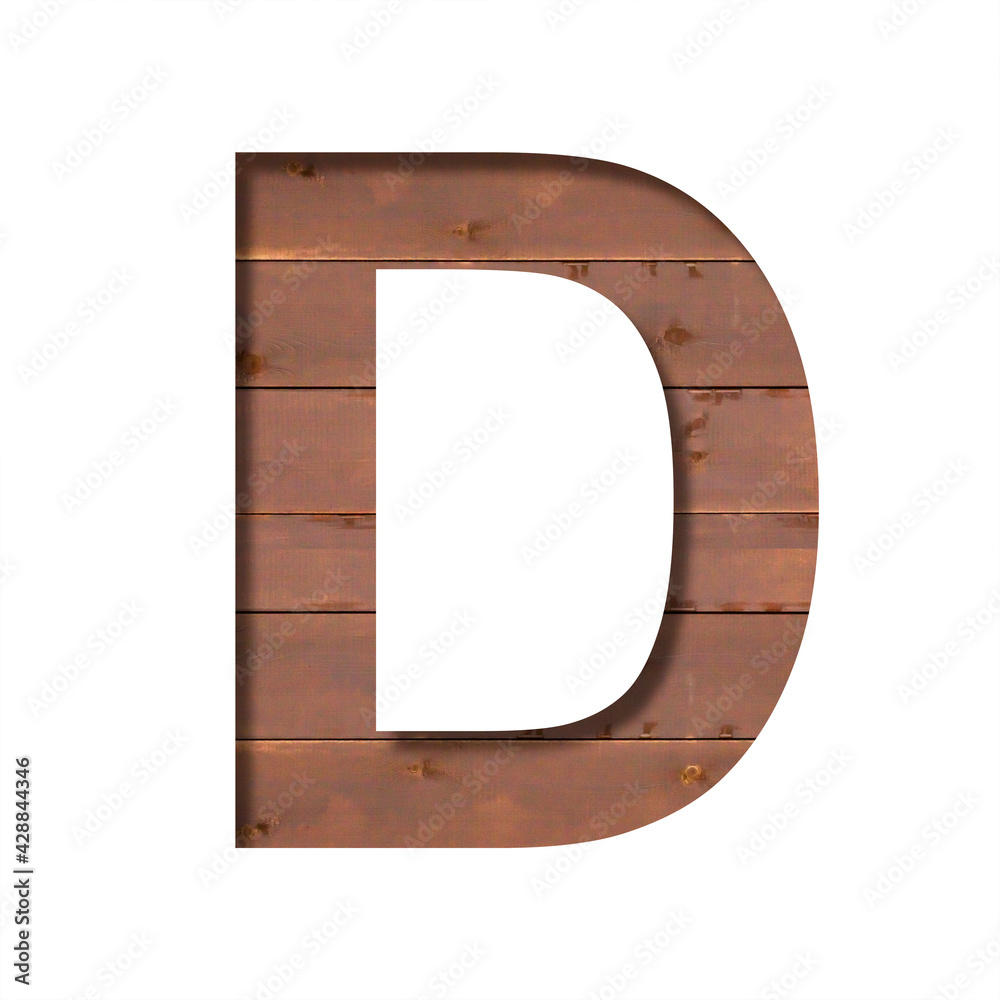 Font on texture of wooden boards. Letter D, cut out of paper on a ...