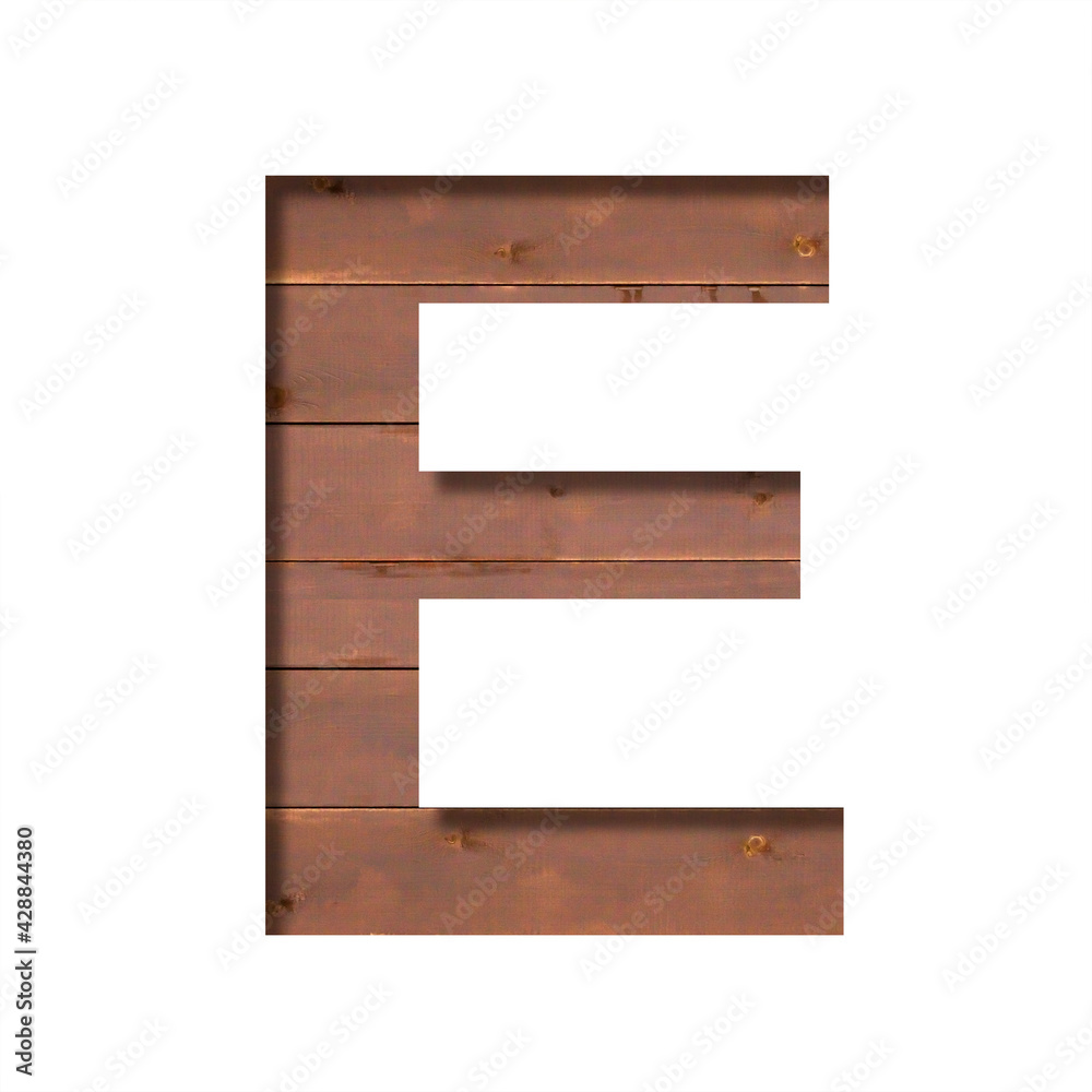 Font on texture of wooden boards. Letter E, cut out of paper on a ...