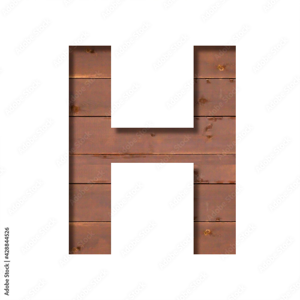 Font on texture of wooden boards. Letter H, cut out of paper on a ...