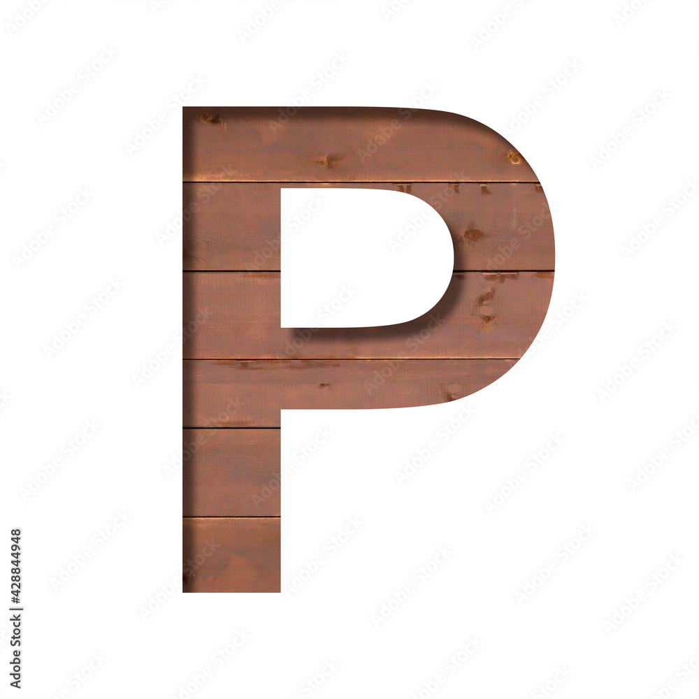 Font on texture of wooden boards. Letter P, cut out of paper on a ...