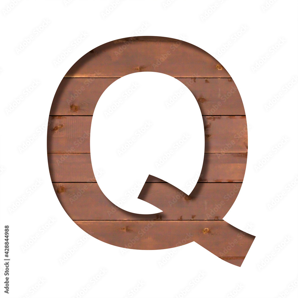 Font on texture of wooden boards. Letter Q, cut out of paper on a ...