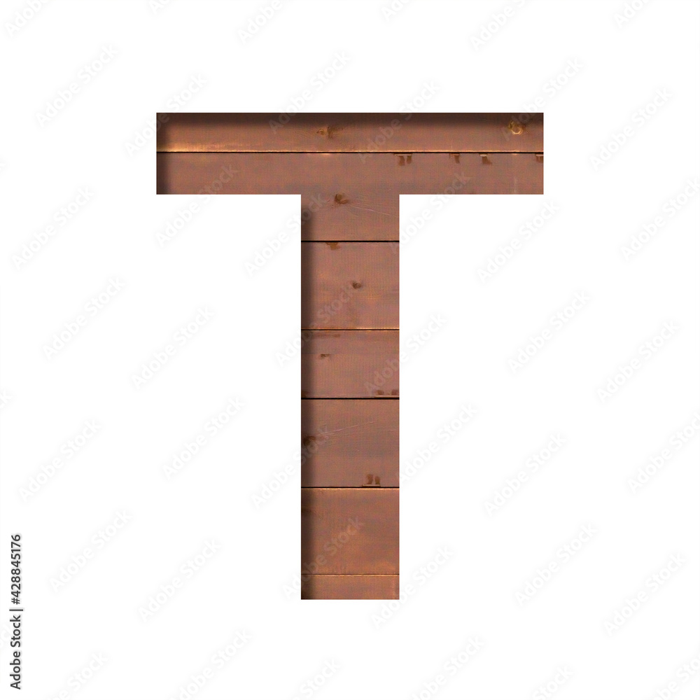 Font on texture of wooden boards. Letter T, cut out of paper on a ...