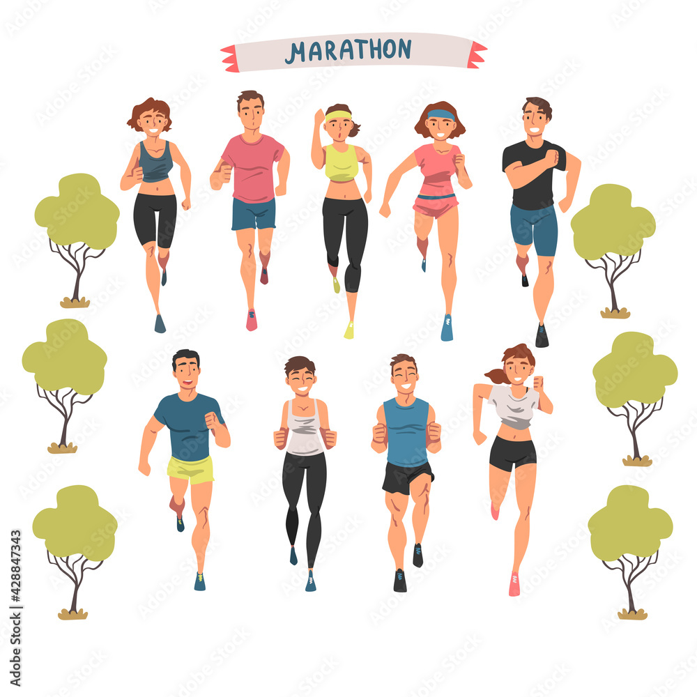 Cartoon Person Running A Marathon