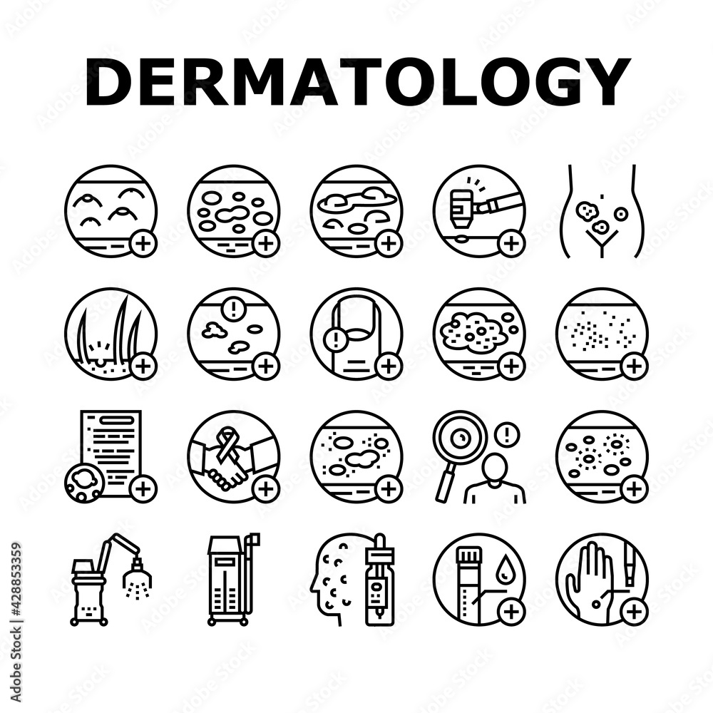 Dermatology Problem Collection Icons Set Vector. Dermatology Disease ...