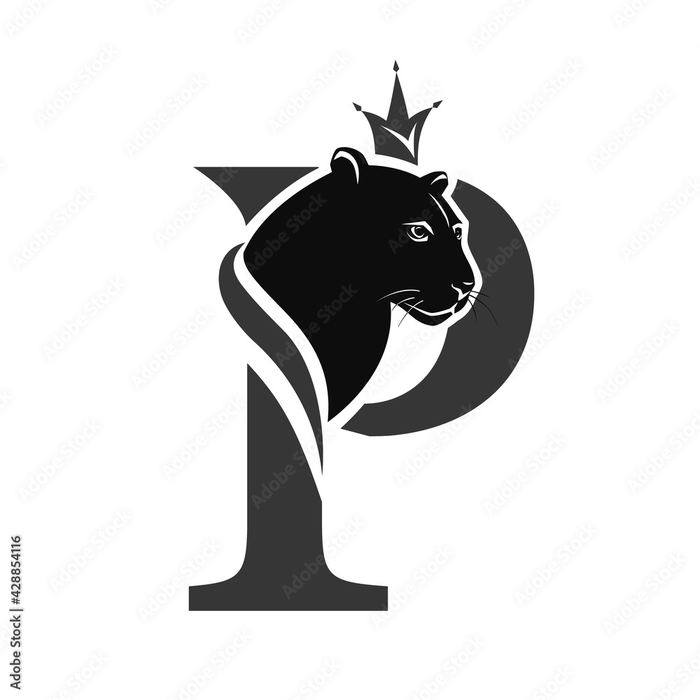 Capital Letter P with Black Panther. Royal Logo. Cougar Head Profile ...
