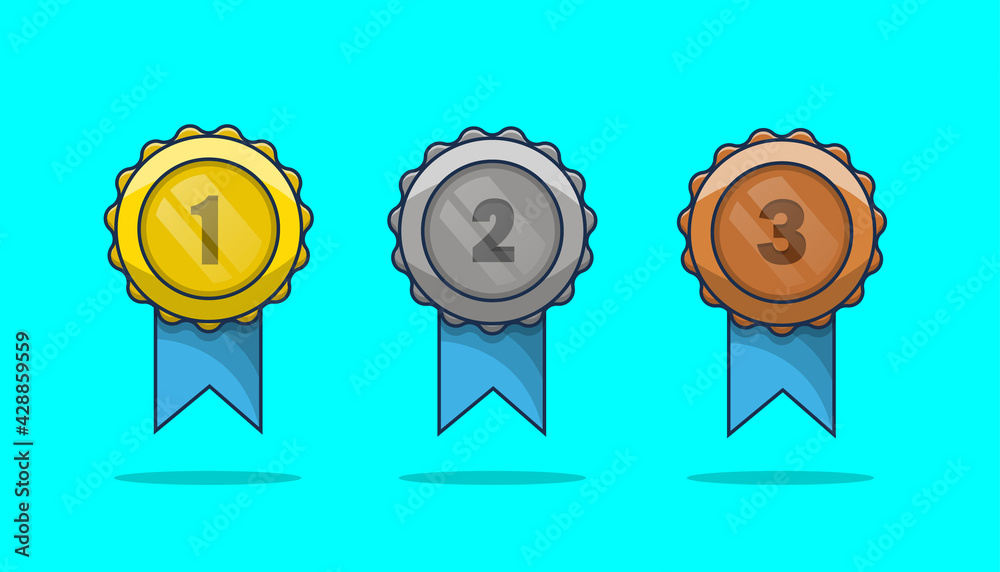 set of gold, silver, bronze medal. isolated cartoon illustration icon ...