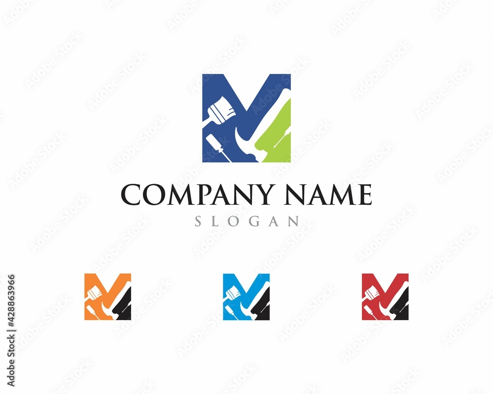 Letter M with Tools Logo Icon 001 Stock Vector | Adobe Stock