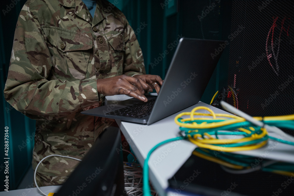 Cropped shot of unrecognizable African-American woman wearing military ...