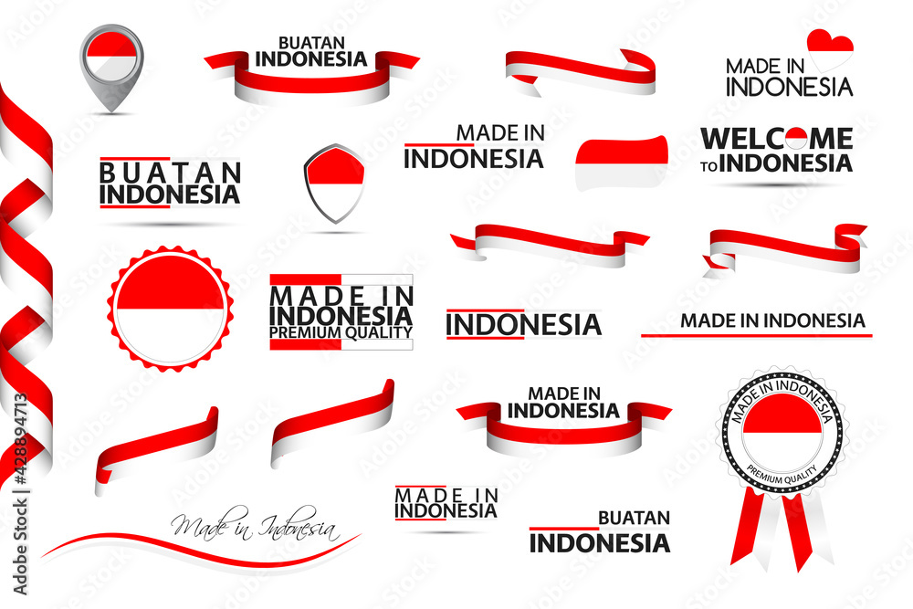 Big vector set of Indonesian ribbons, symbols, icons and flags isolated ...