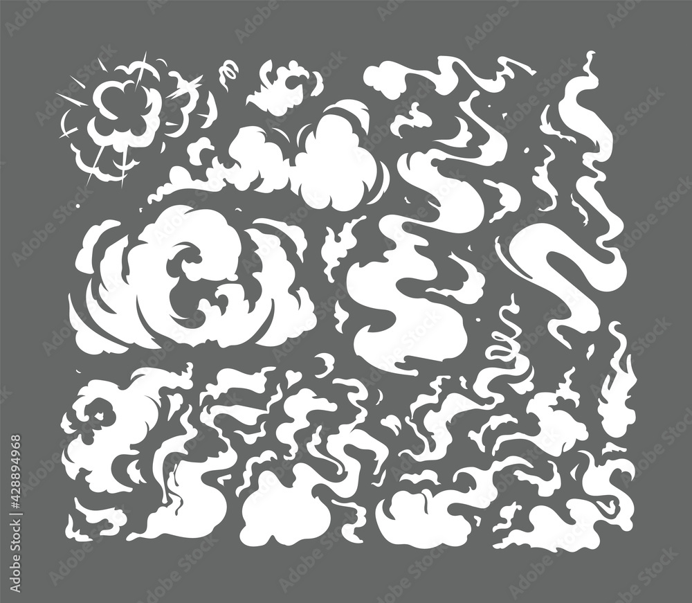 Vector smoke set effects template. Cartoon steam clouds, mist, puff ...
