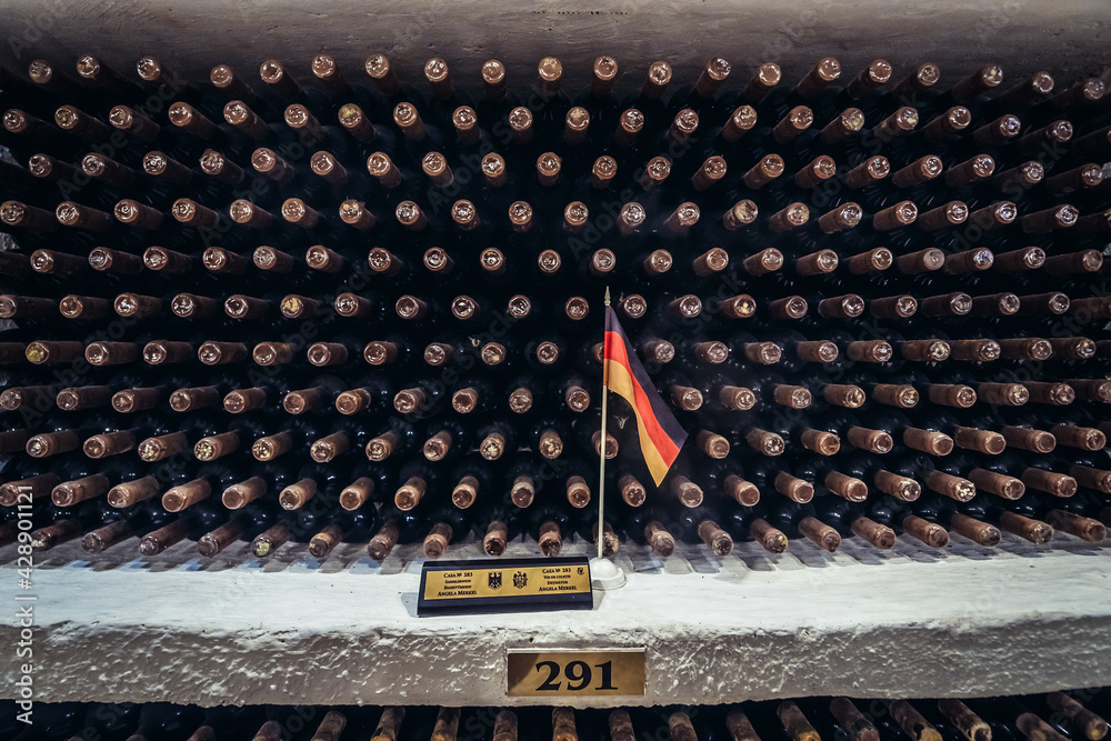 Cricova, Moldova - July 16, 2019: Wines collection of Angela Merkel in ...