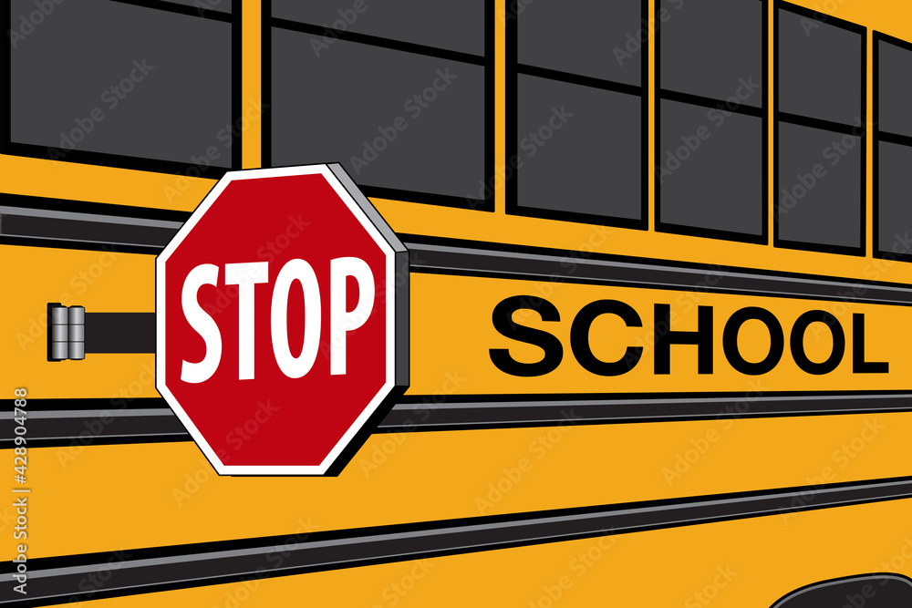 Side view of a yellow school bus with red stop sign - Vector ...