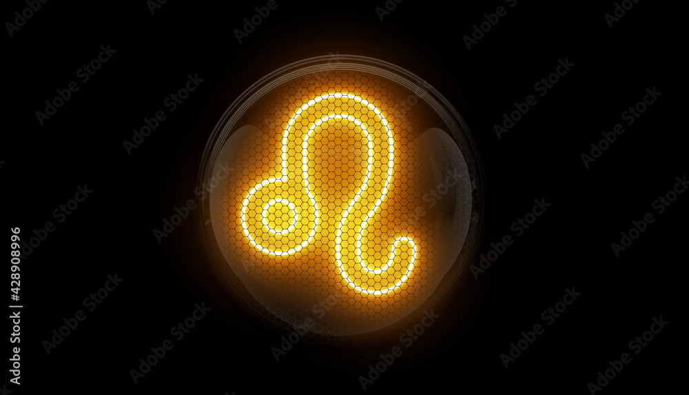 Leo. Leo sign. Horoscope. Nixie tube indicator. Gas discharge ...