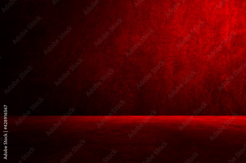 Red concrete wall and floor with light and shadow backgrounds, use for ...