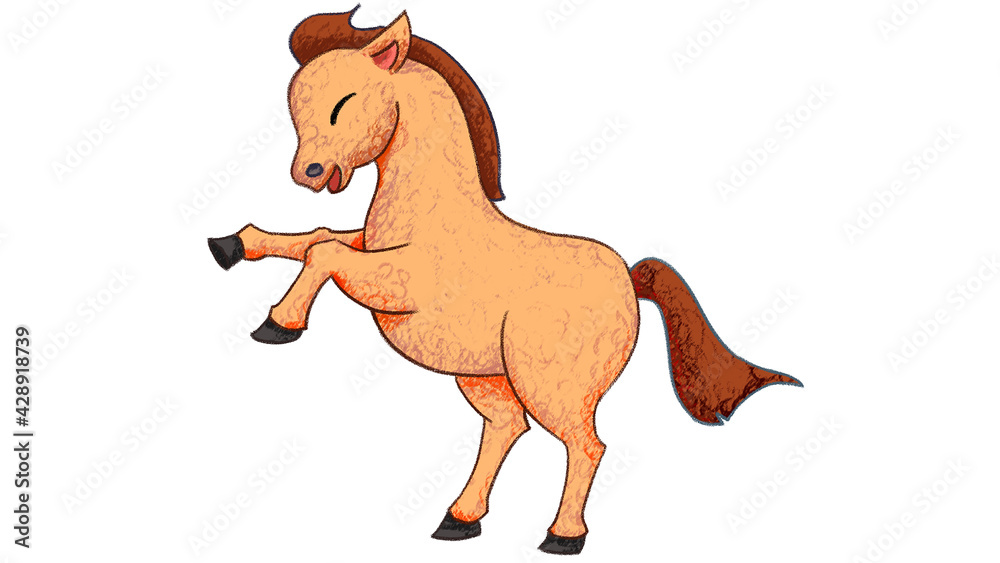 Cartoon horse Drawing. cute animal oil pastel drawing crayon doodle for ...