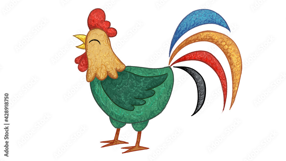 Cartoon Rooster Drawing. cute animal oil pastel drawing crayon doodle ...
