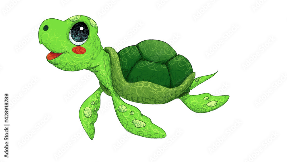 Cartoon Sea turtle Drawing. cute animal oil pastel drawing crayon ...