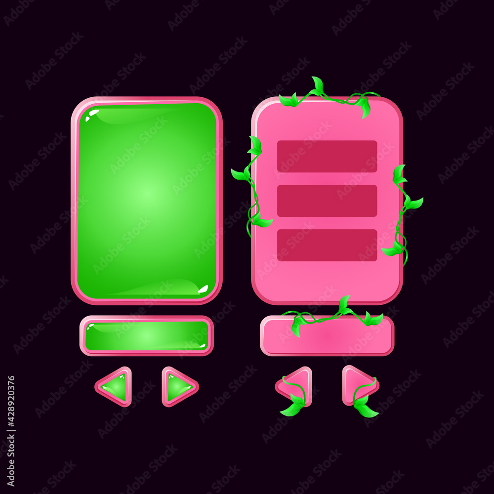 set of pink jelly jungle game ui board pop up for gui asset elements ...