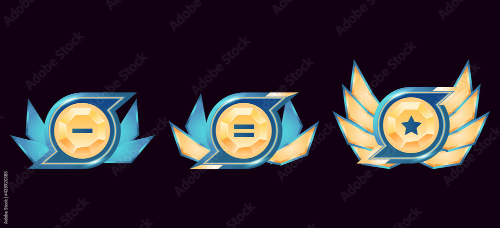 fantasy game ui glossy golden diamond rank badge medals with wings Stock Vector | Adobe Stock