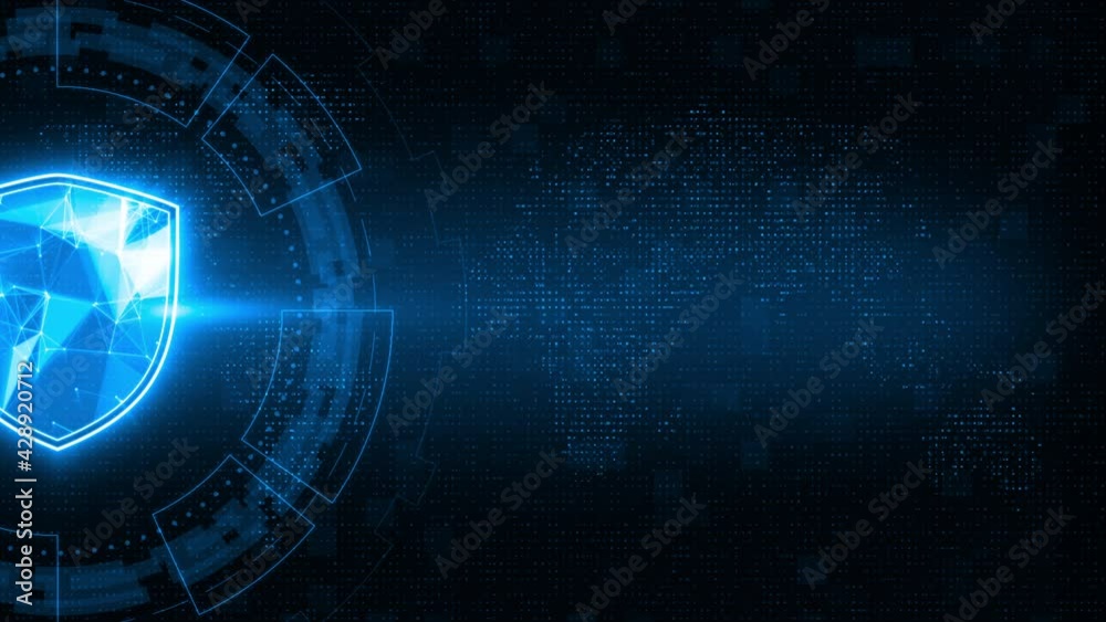 Motion graphic of Blue shield with circle rotation on earth maps ...