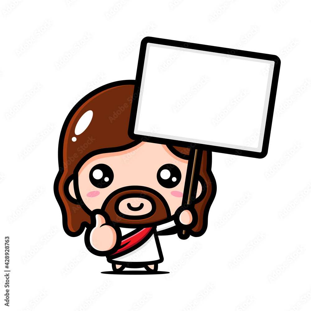 cute cartoon jesus vector design holding blackboard for text Stock ...