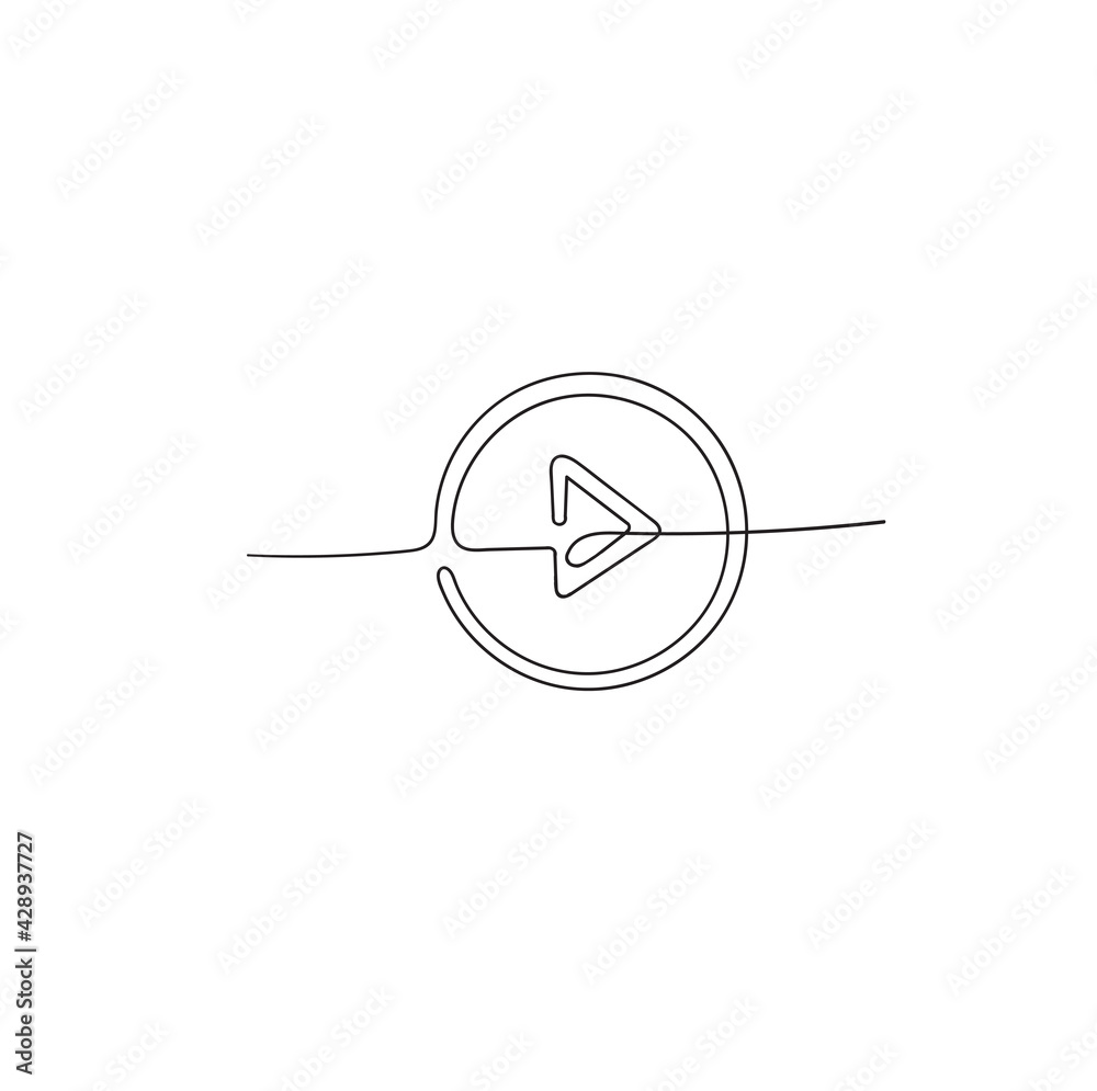 hand drawn doodle play button illustration in single line art doodle ...