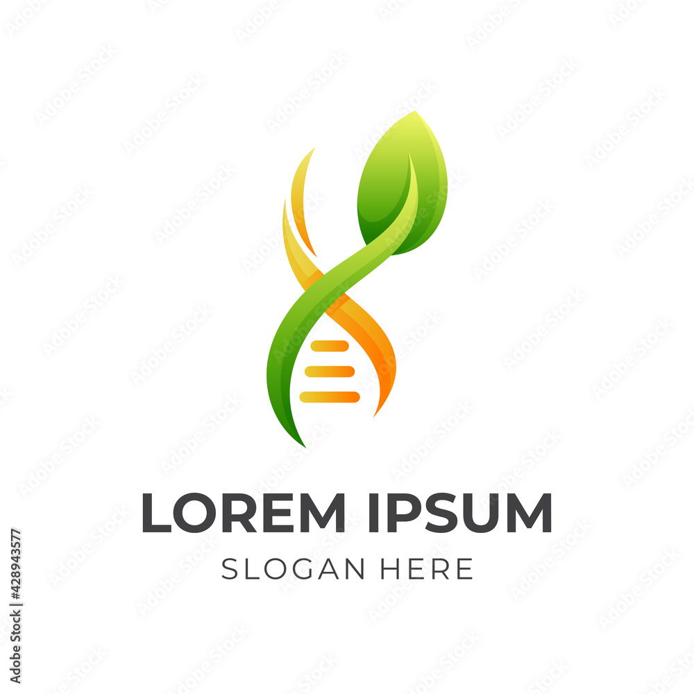 nature dna logo, dna and leaf, combination logo with 3d yellow and ...