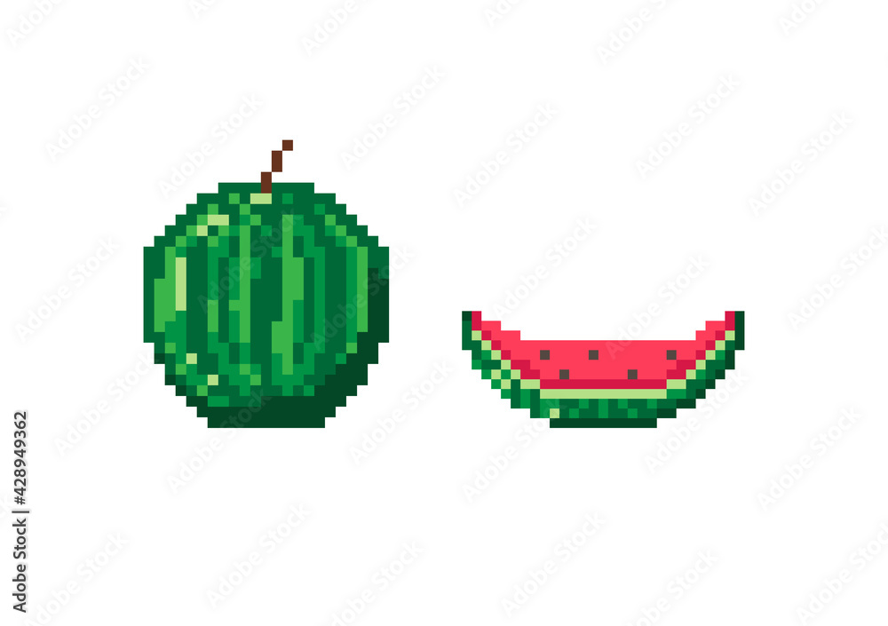 Watermelon Pixel Art Bit Video Game Fruit Icon Stock Vector Image | My ...