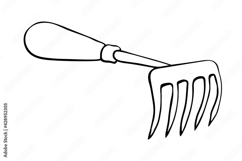 Hoe like small rake. Hand drawn outline vector illustration in doodle ...