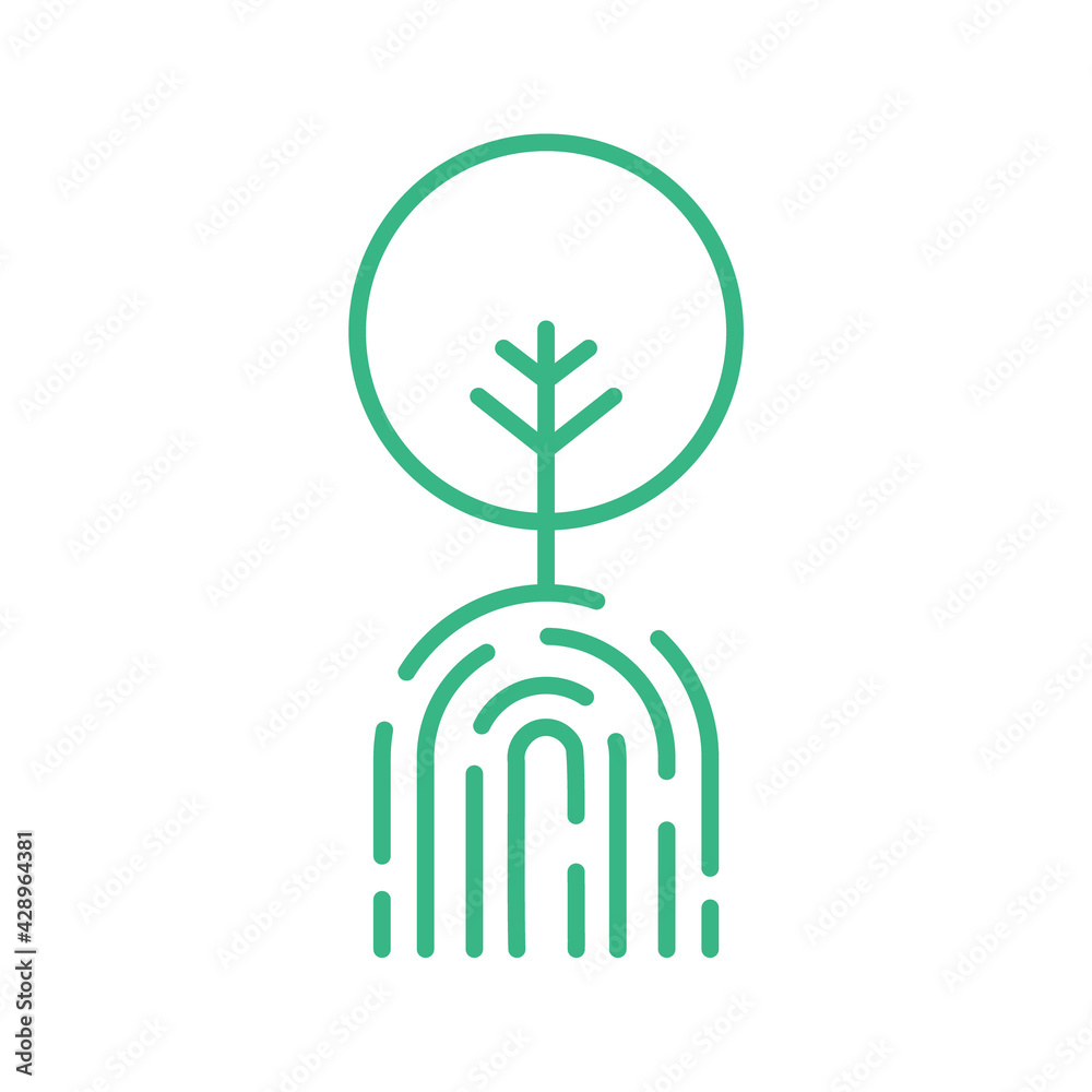 Green Finger print tree line icon. Zero emission concept. Environment ...