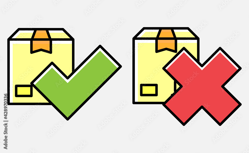 Cardboard boxes with wrong and right check marks. Isolated on white ...